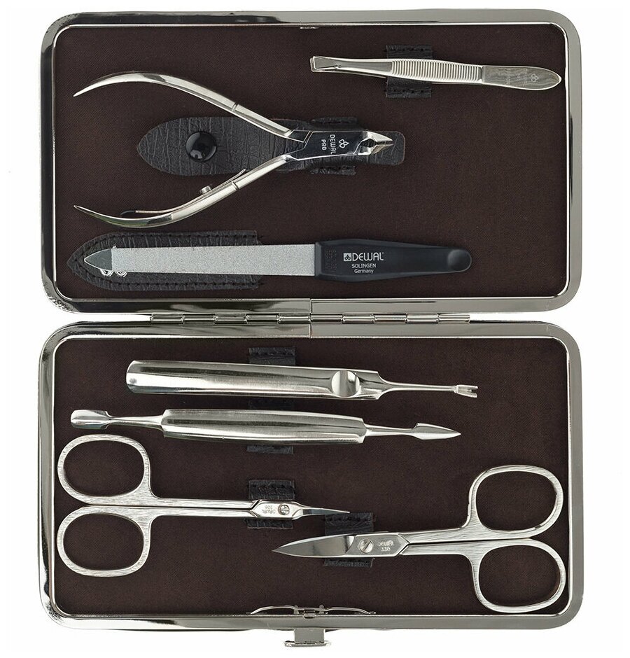 Набор для маникюра из натуральной кожи DEWAL PRO (7 предметов), коричневый