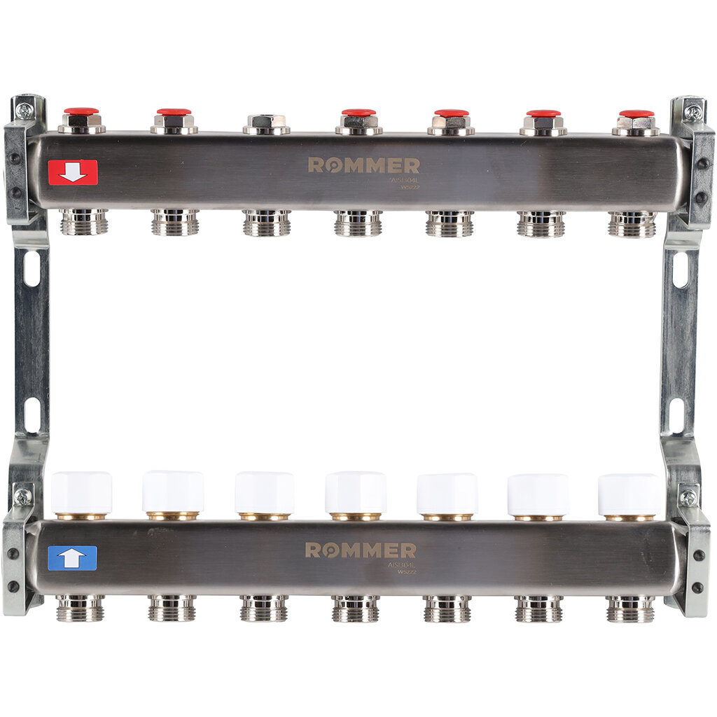 Коллектор ROMMER без расходомеров 7 выходов из нержавеющей стали