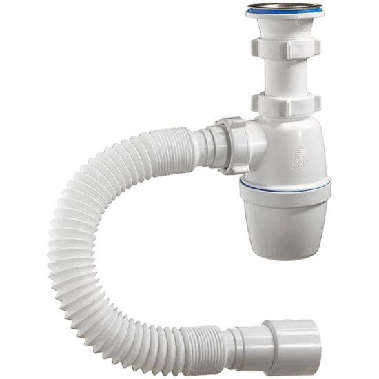 Сифон бутылочный Orio , 1 1/2" x 40 мм, гофротрубой и нержавеющий выпуск