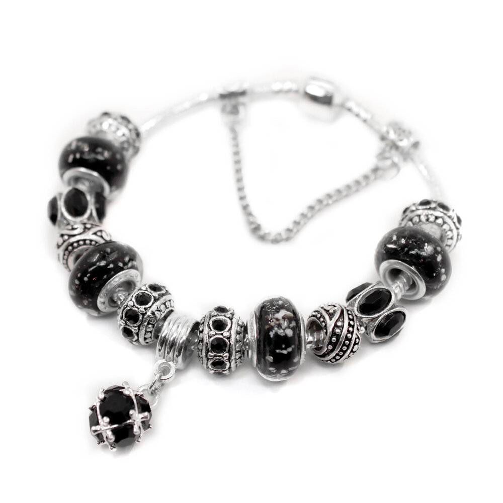 Браслет-цепочка, стекло, стразы, муранское стекло