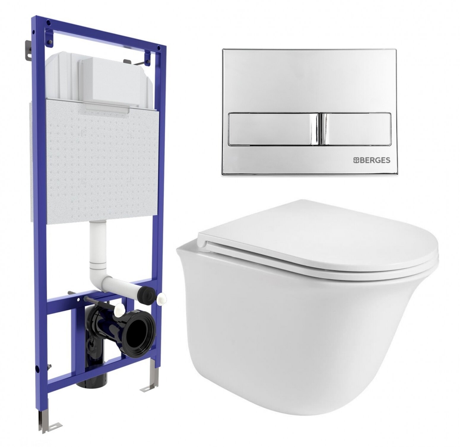 Комплект 3 в 1 инсталляция Berges Wasserhaus Novum L3 + Подвесной унитаз WeltWasser Telbach 004 GL-WT + кнопка хром