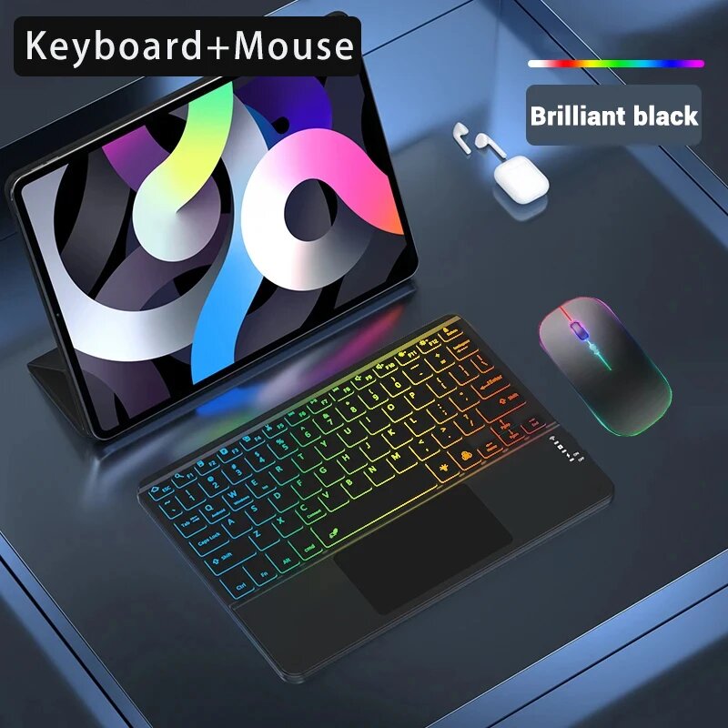 Беспроводная мини-клавиатура ONEVAN 7 цветов Turkish and English, Black and mouse