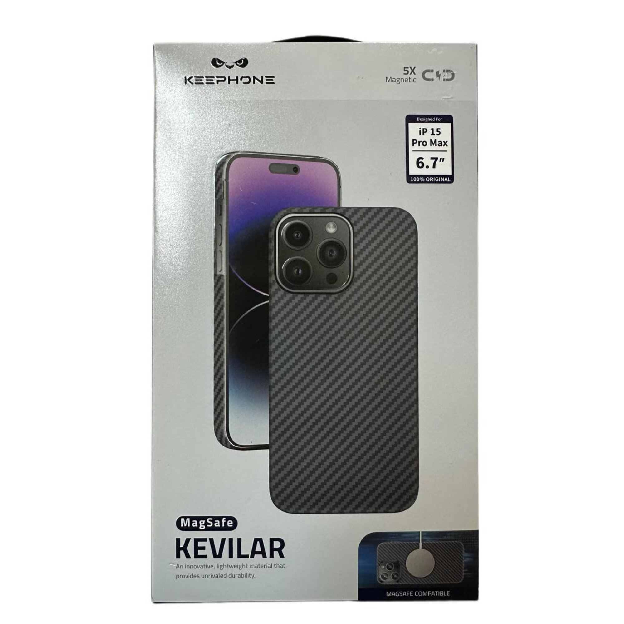 Чехол Keephone, MagSafe, Kevlar, Carbon, для iPhone 15 Pro Max, матовый, черный