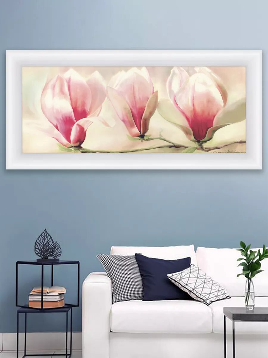 Картина в белой раме на стену орхидея в ванную белая