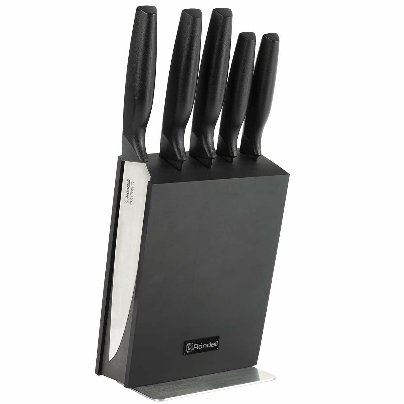 Набор кухонных ножей в блоке Katana Rondell RD-1359, 5 предметов: нож для хлеба, овощей, поварской, разделочный, универсальный