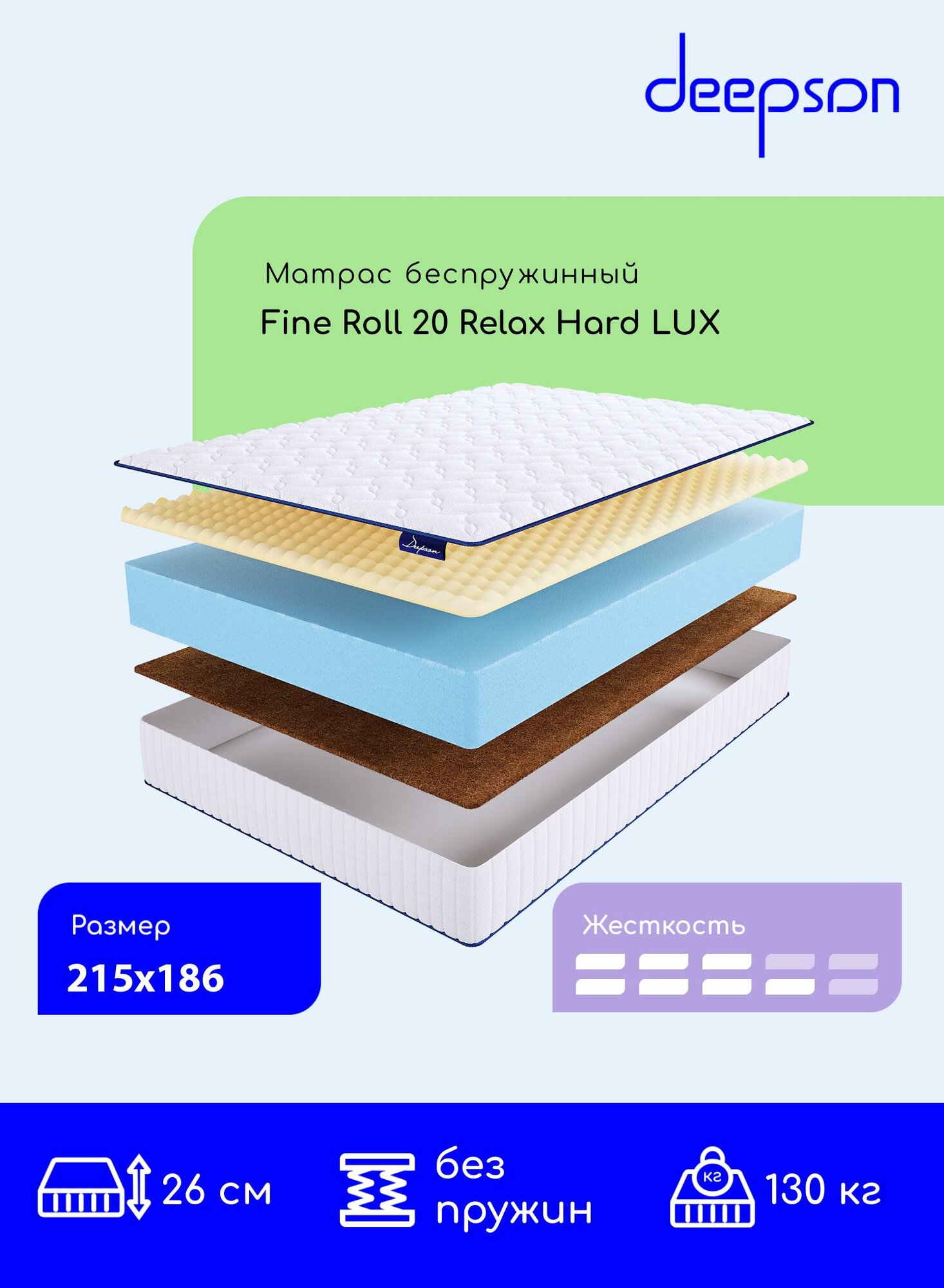 Матрас 215x186 ортопедический буспружинный Fine Roll 20 Relax Hard LUX высота 26 см