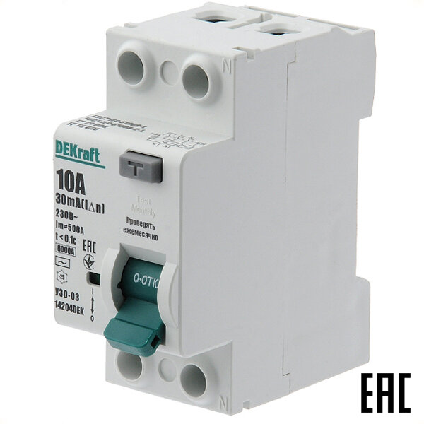 Устройство защитного отключения DEKraft УЗО-03new 14204DEK (тип АС) 10А-30мА 230В 2P