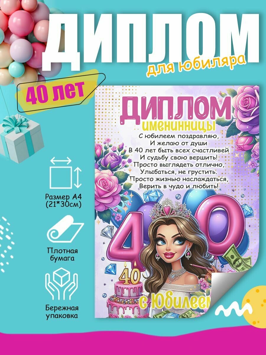 Диплом на день рождения имениннику 40 лет