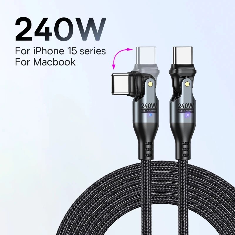 Кабель USB C 240W для iPhone 15, Macbook, 1 м, Black