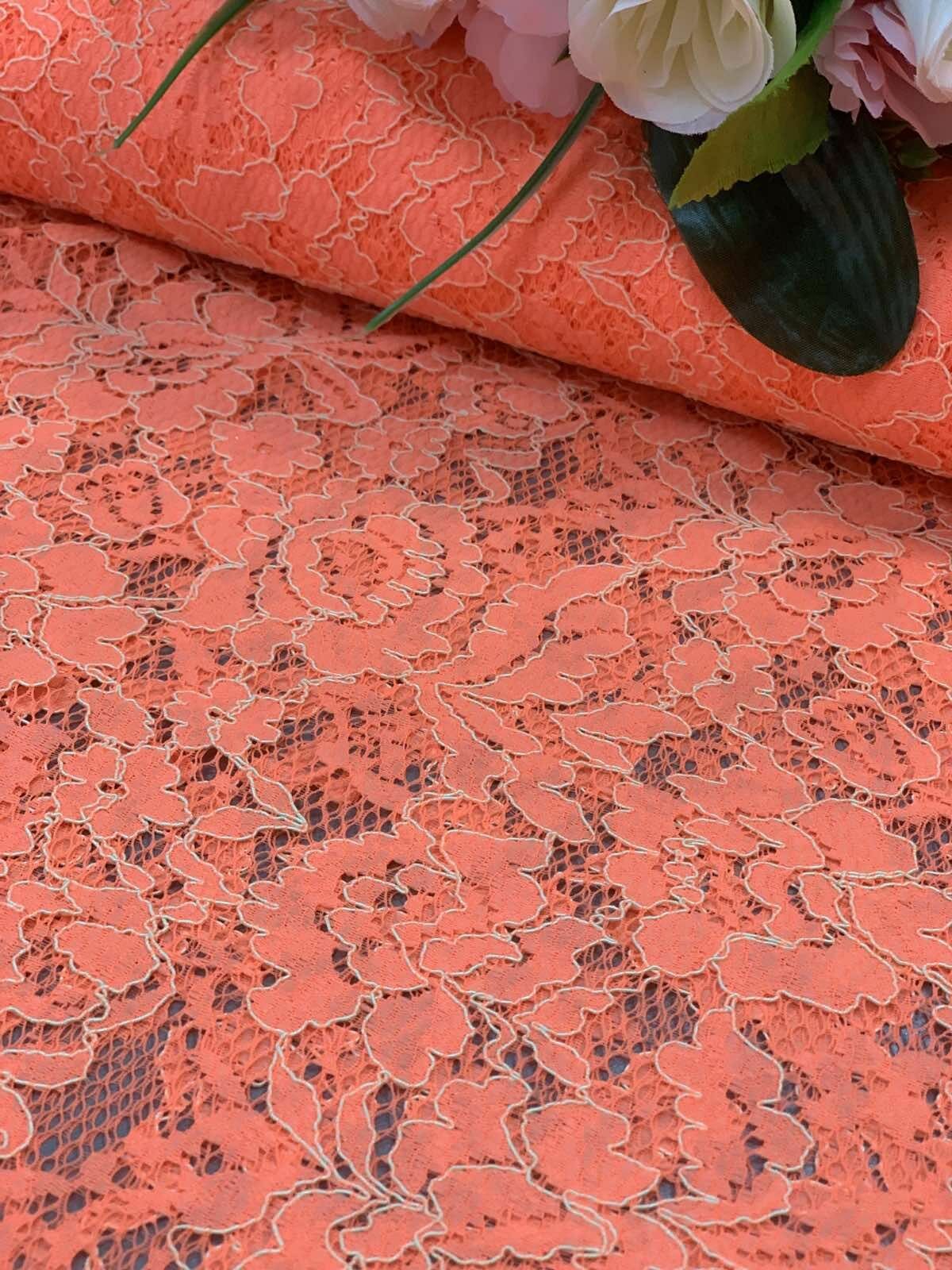 Ткань для шитья Гипюр с фестонами ярко -оранжевый , отрез 100 х 130 см