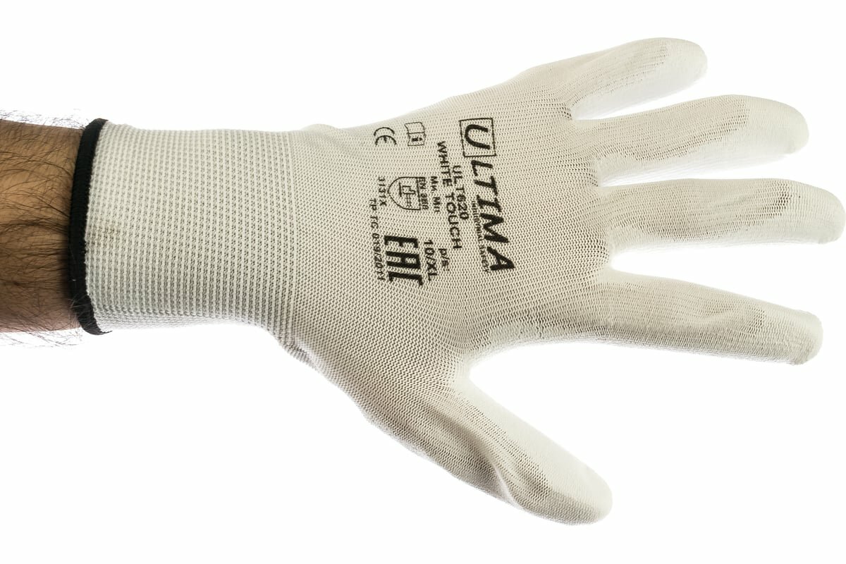 Нейлоновые перчатки с полиуретановым покрытием ULTIMA WHITE TOUCH белые ULT620/XL