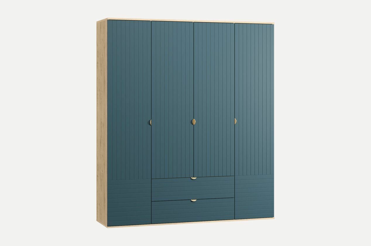 Распашной шкаф для одежды Divan.ru Монблан-4 Лине Акуамарине, 185х50х215 см, 4 двери, синий