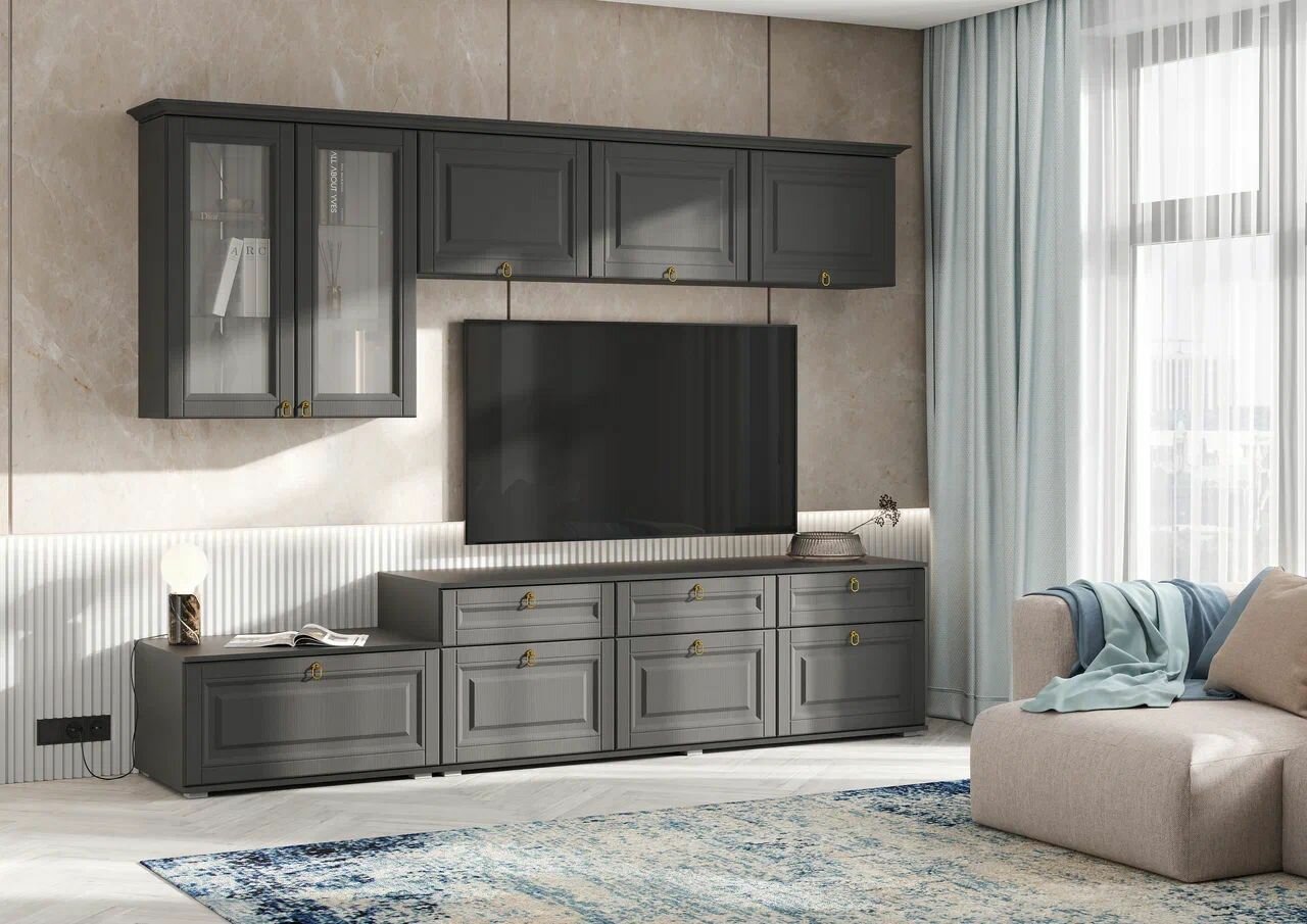 Комплект мебели для гостиной Престиж-1 (комп. 11) Графит/Графит структурный