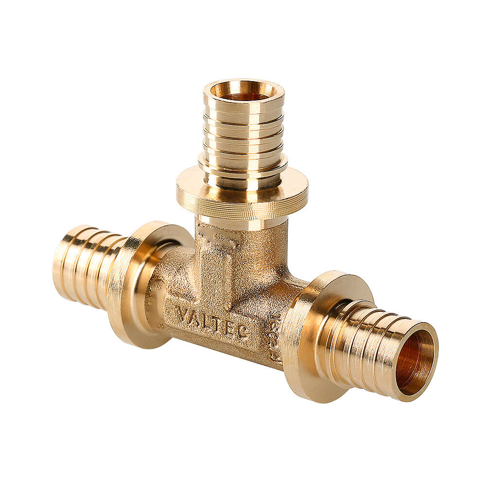 Тройник аксиальный PEX 16х16x16 надвижной латунный Valtec VTm.431. BG.161616