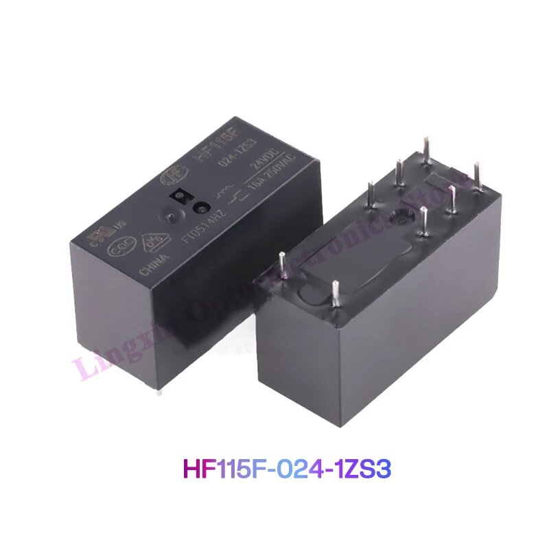 Силовые реле HF115F 250В 16А 8-контактные 5В/12В/24В (20 шт.)