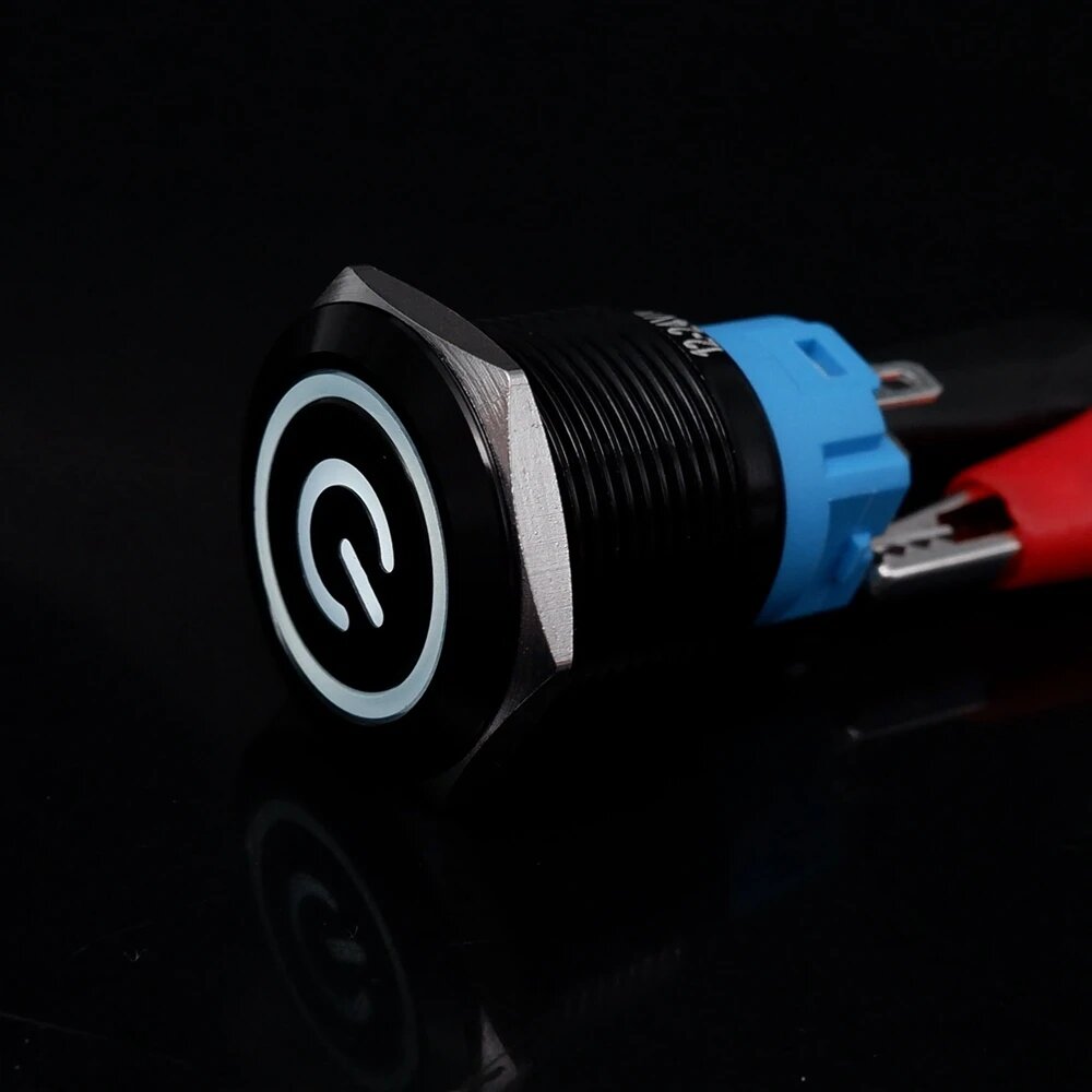 Переключатель 16 мм черный с подсветкой Power Port White