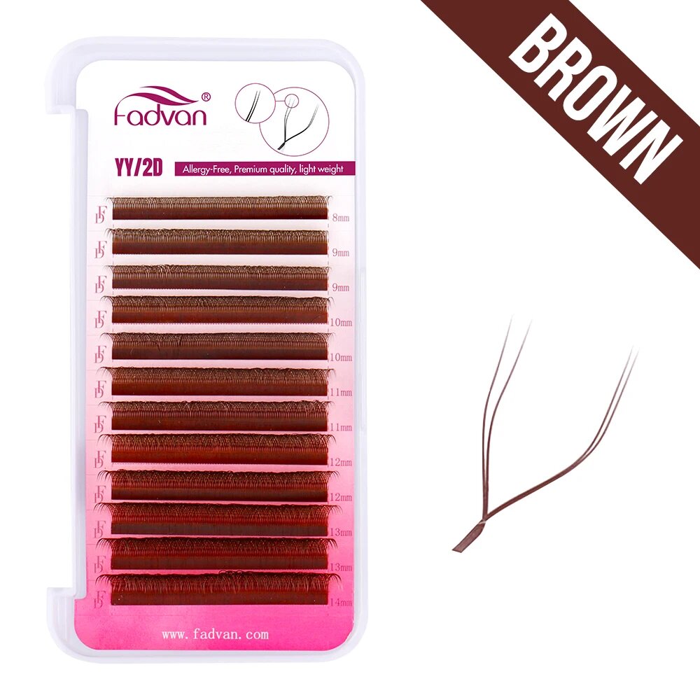 FADVAN Brown YY D/M(LU)/L Наращивание ресниц 2D D, MIX814mm