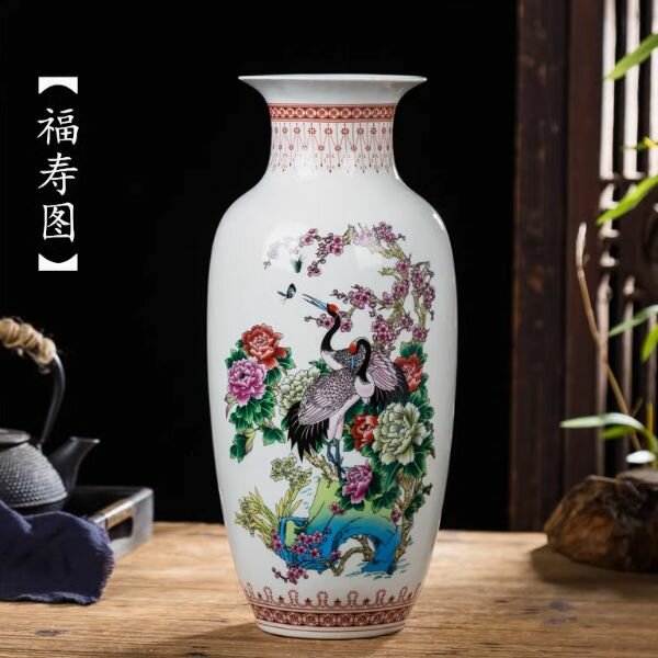 Ваза "Китайская имитационная ваза, символизирующая красоту, домашний интерьер, подарки", 37 см , Керамика, 1 шт