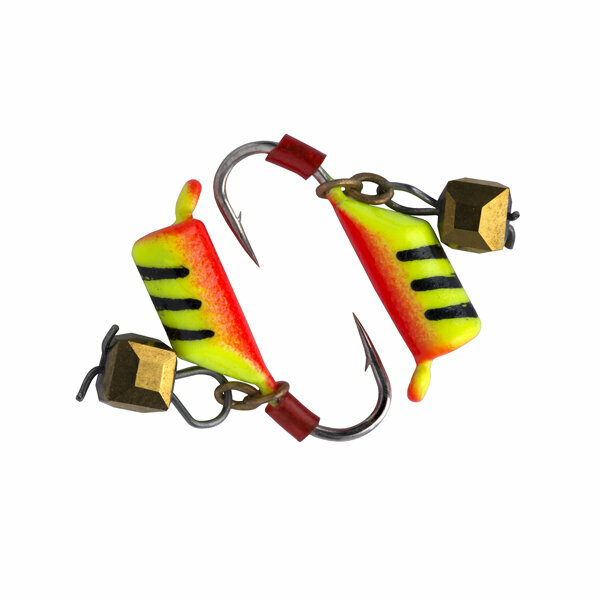Мормышка вольфрамовая Condor "Столбик с подвесным кубиком" (Желтый с полосками/Красный), 0.29 г, d=2 мм NO61-20 CYBLR