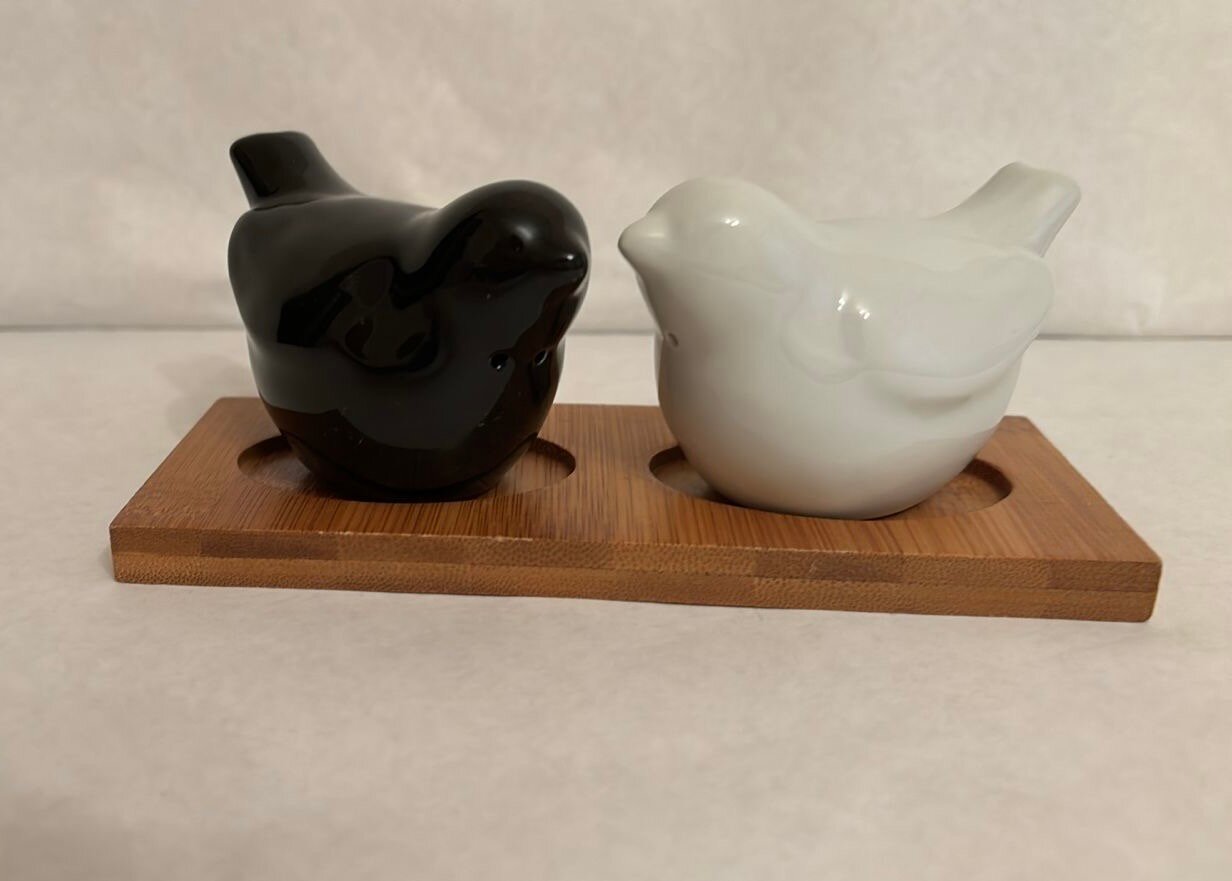 Набор для специй "Голубки", дерево/керамика, 3 предмета, бежевый