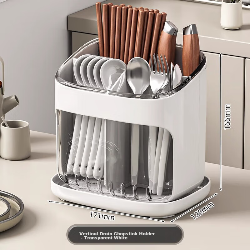 Youqin Chopstick Holder Storage Box, Kitchen Countertop Utensil Drainer, Dish Rack, Chopstick Cage, Basket, White