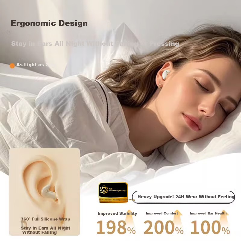 Chuangu Sleep Bluetooth Wireless Sleep Headphones, Side Sleep without Pressing Ears, Half In-Ear Ultra-Thin Stick Ear Mini Invisible Soundproof Noise Reduction Anti-Snoring ASMR High Sound Quality Ult