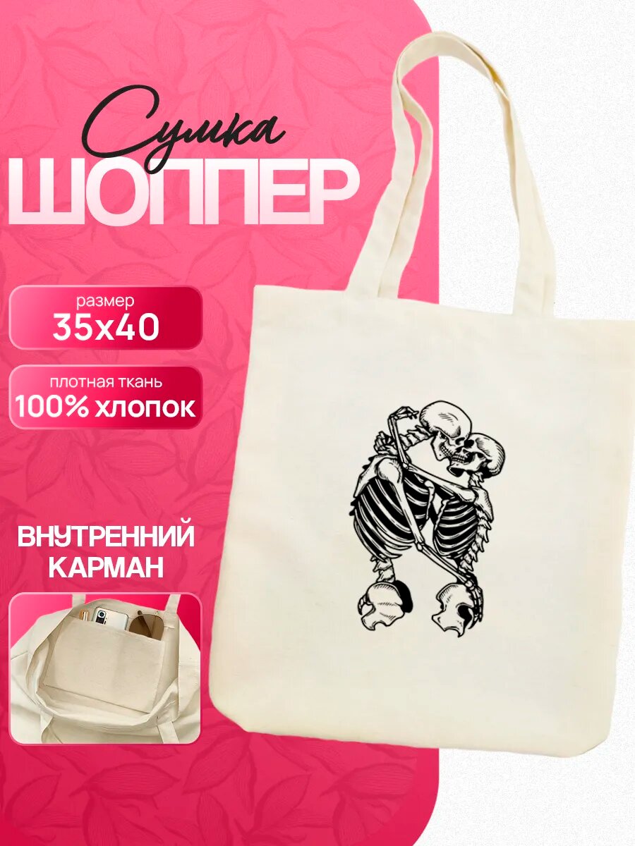 Сумка шоппер Скелеты_35х40_шопперДВУНИТКА_48444_БТ