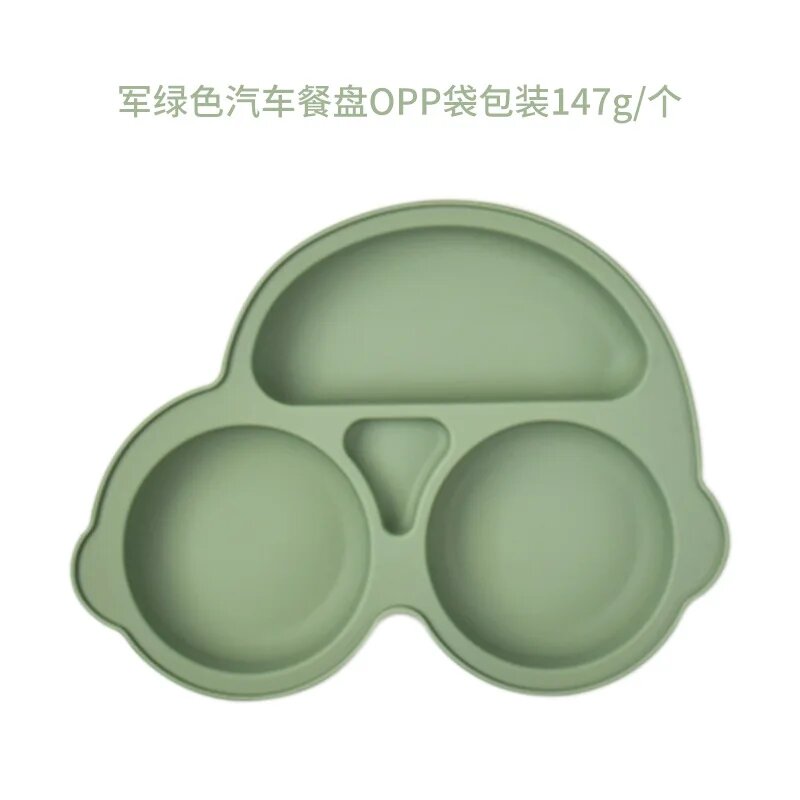 Детская силиконовая тарелка-машинка Army Green