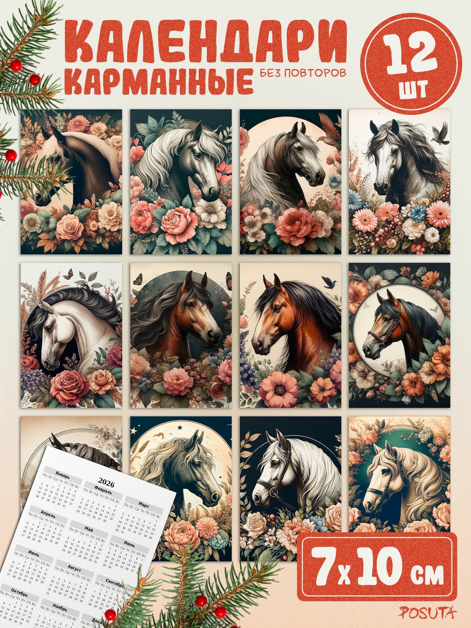 Календарики карманные год лошади 2026 мини