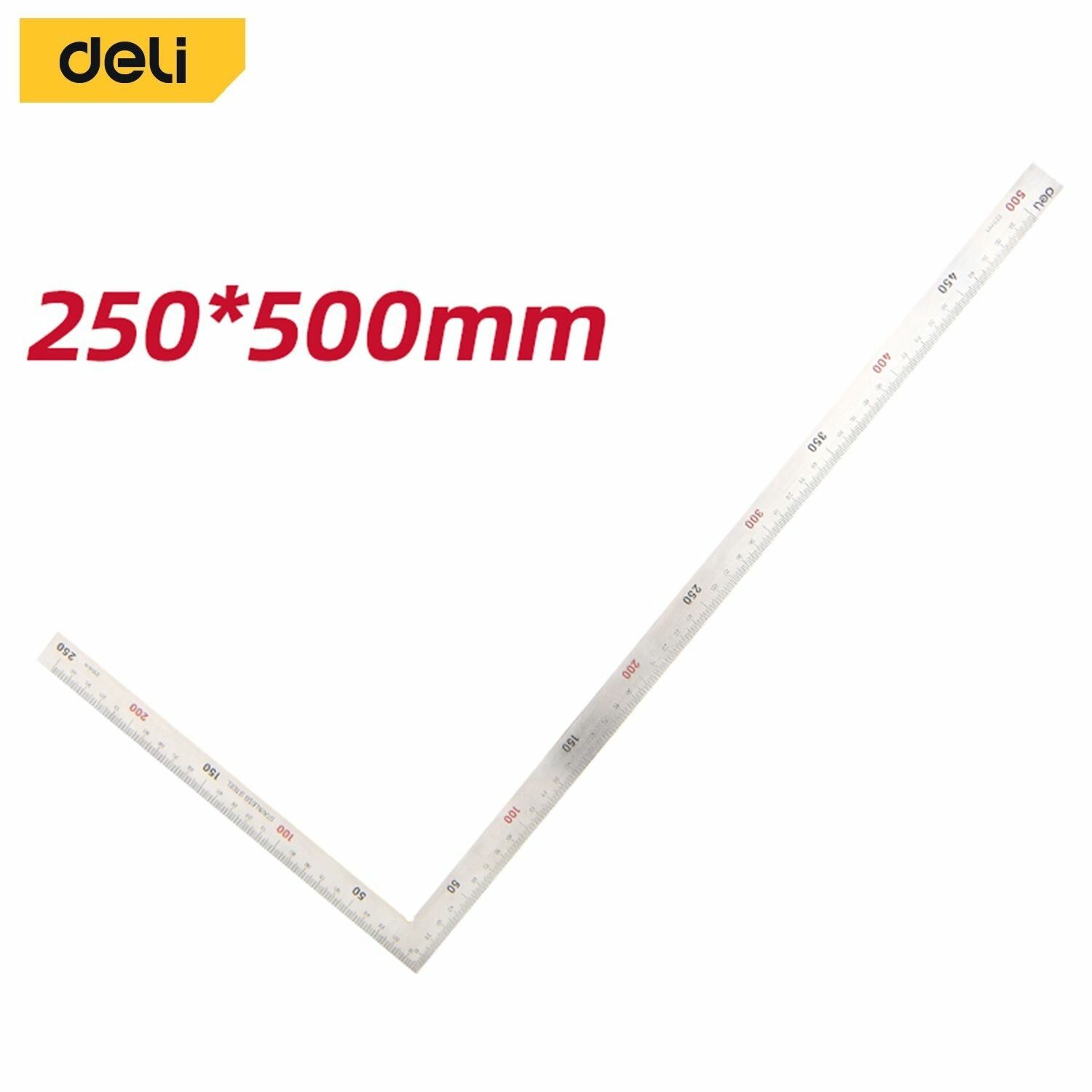 Угольник двусторонний цельнометаллический 250х500мм Deli DL7150 нержавеющая сталь