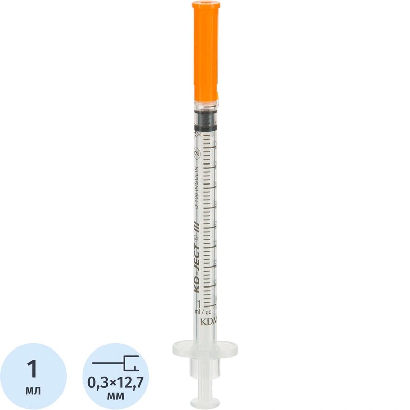 Шприц инсулиновый U-100 1мл 30G(0,30х12,7) инт. 100шт/уп KDМ