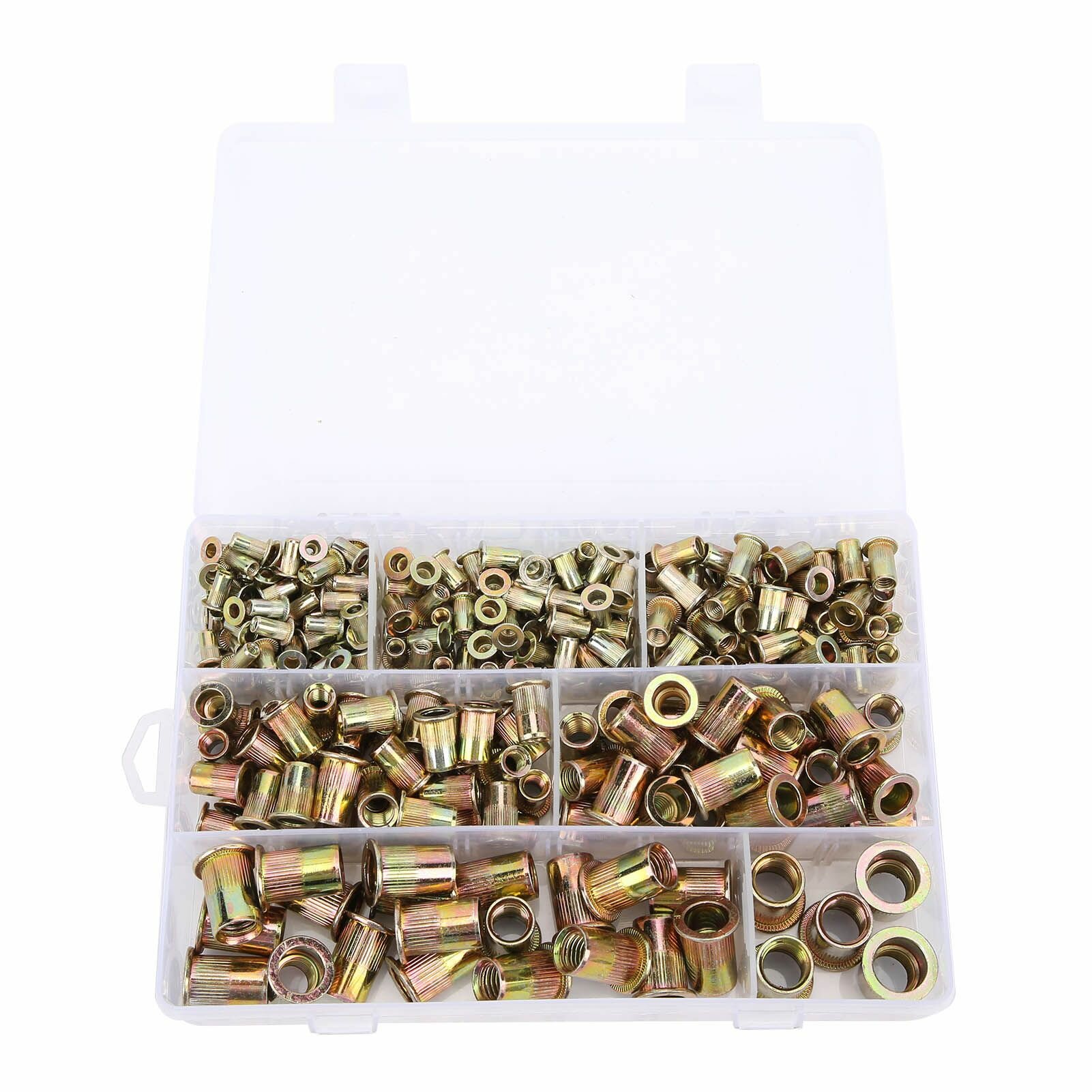 300 шт. заклепочная гайка плоская с насечкой, цинковое покрытие, из углеродистой стали, для металла, пластика, стекловолокна