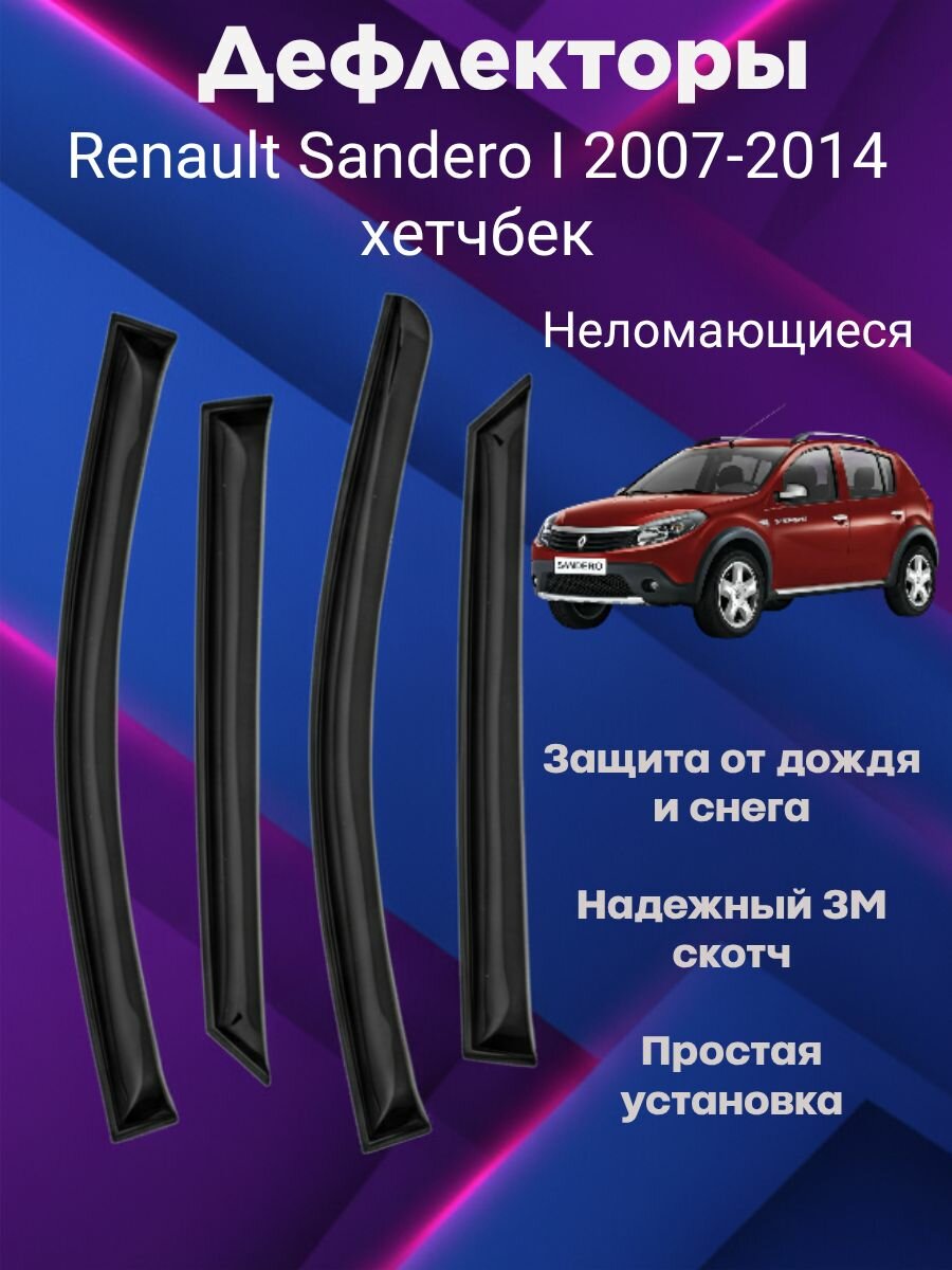 Дефлекторы боковых окон Renault Sandero I 2007-2014 хэтчбек, Ветровики Рено Сандеро 1
