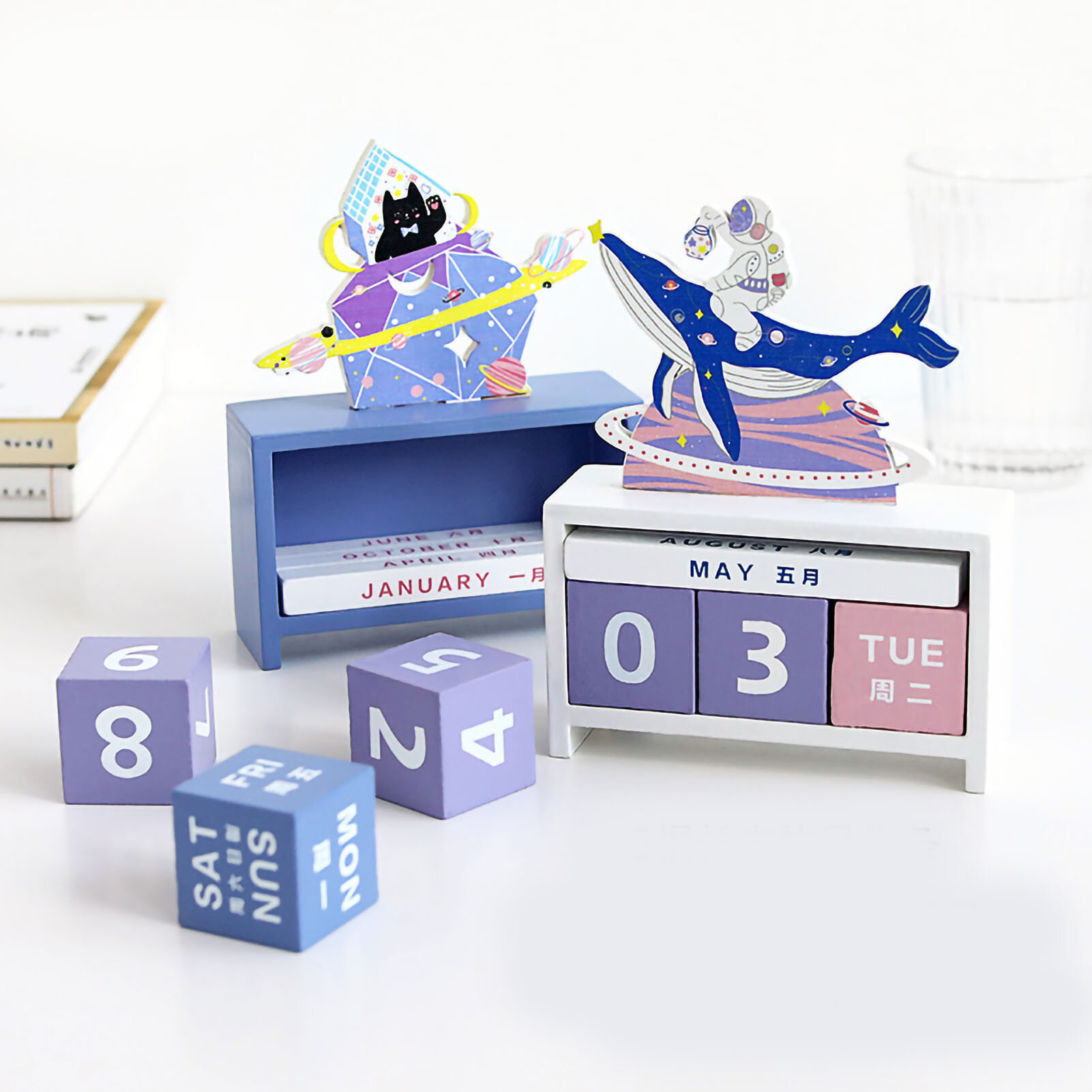 Календарь на деревянной подставке с ручной установкой даты, многоразовый блок для декора дома, подарок в виде кита