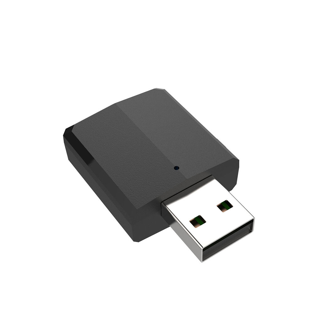 Адаптер аудио передающий и принимающий по беспроводной сети BT 5.0 с разъемом 3.5mm для автомобиля, материал пластик, цвет черный, технология A2DP, AVRCP (только режим приема), диапазон действия до 15м / 50фт (без препятствий), режим передатчика красный