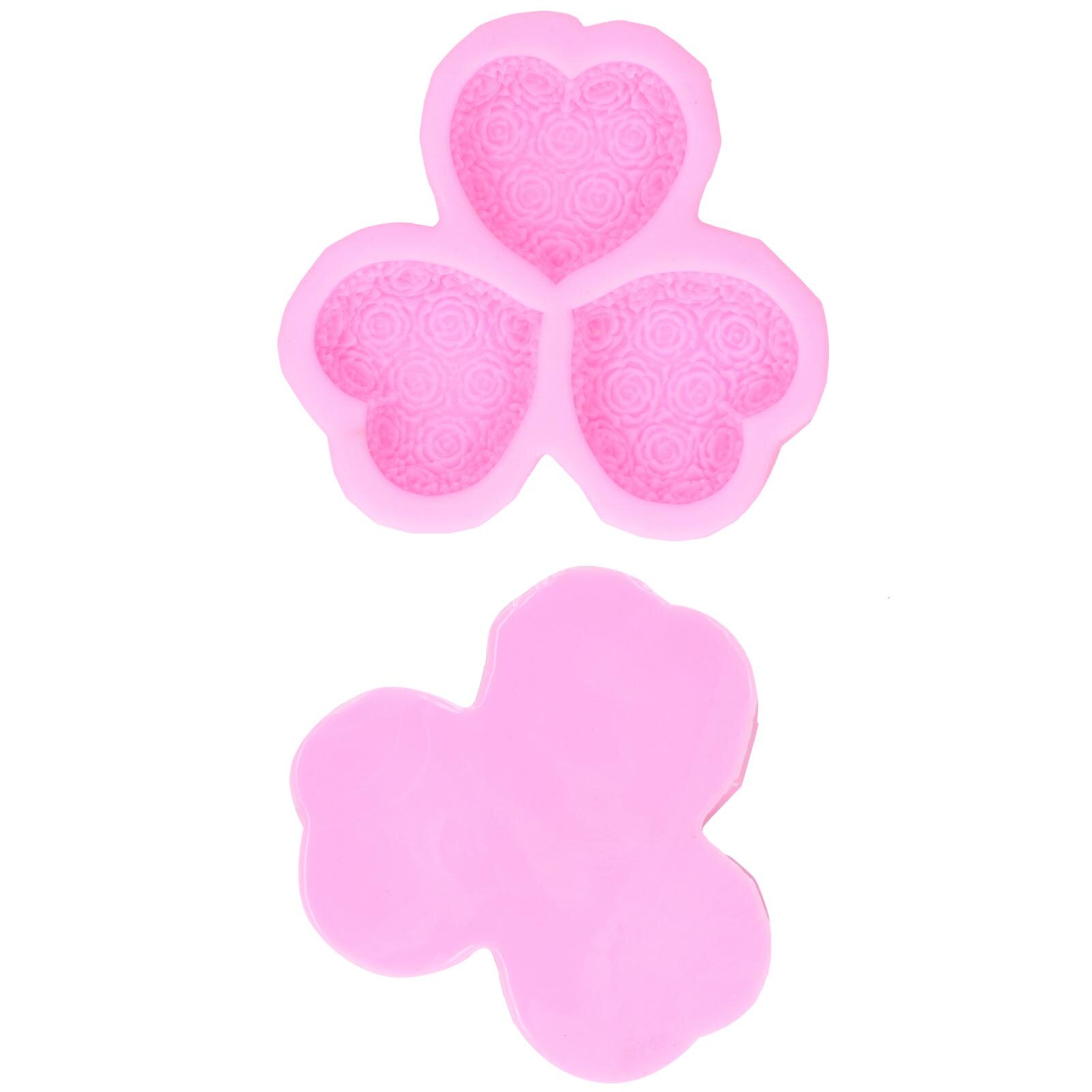 3 Cavity Heart Shaped Rose Soap Mold Silicone Cake Fondant Decoration Utensils Pink 14x8x3 cm 221g