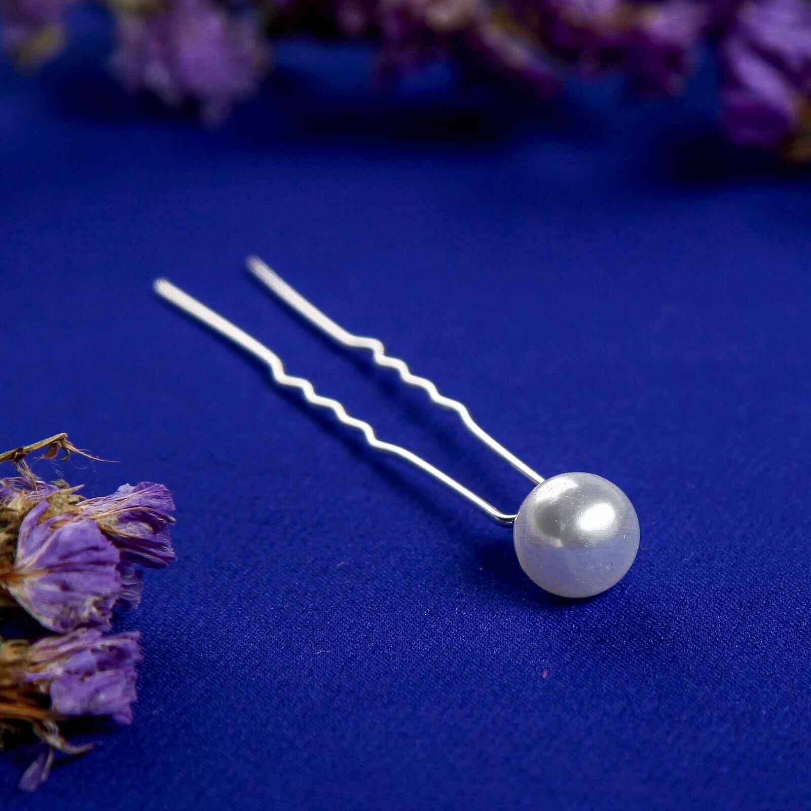 Шпилька для волос Жемчужинка , 1 см, белая, набор 12 шт.