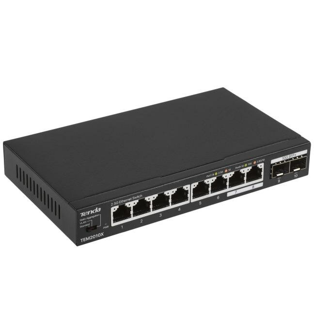 Сетевой коммутатор TENDA TEM2010X Настольное исполнение 8x10Base-T / 100Base-TX / 1000Base-T 2xSFP+ 12 Вт TEM2010X