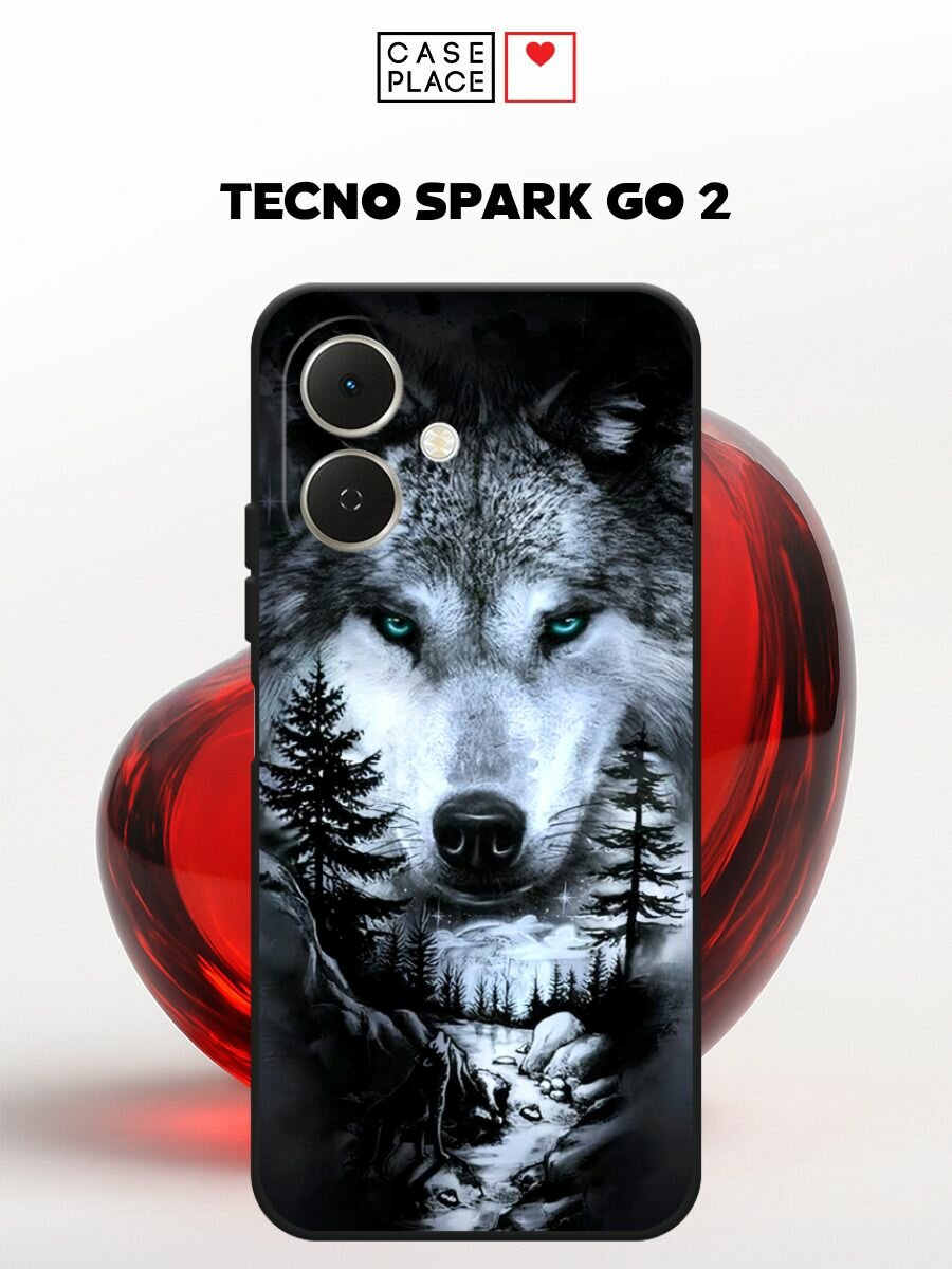 Черный матовый чехол на Tecno Spark Go 2 / Текно Спарк Го 2 с принтом Волк в зимнем лесу