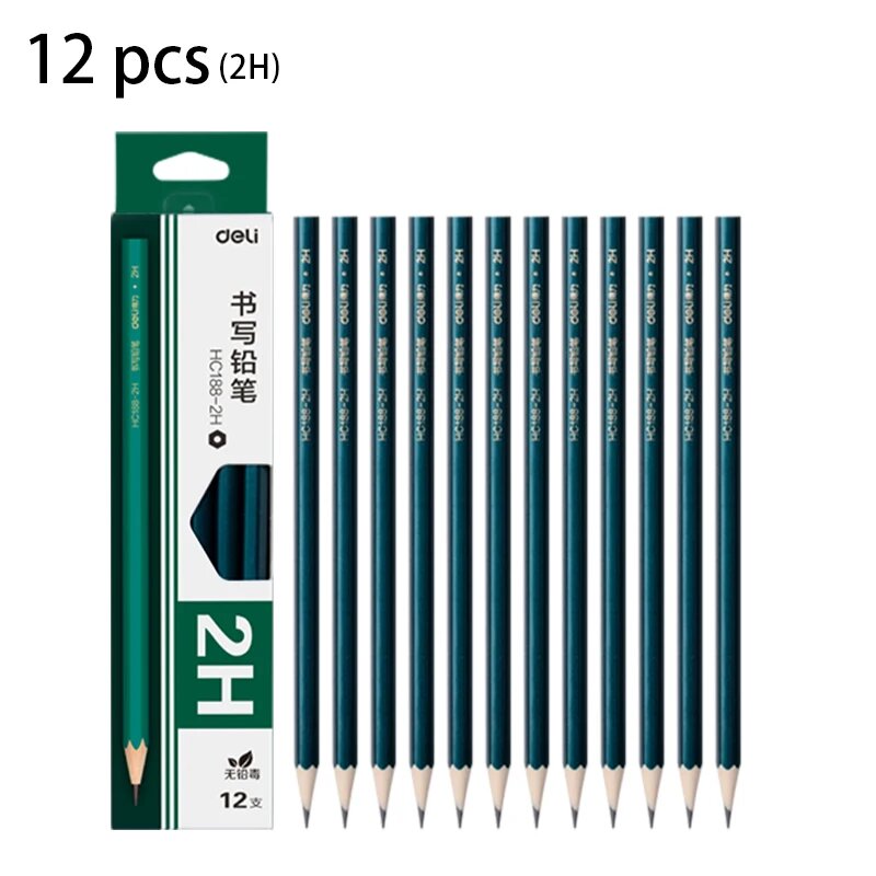 Deli деревянные карандаши 2B/2H/HB 12pcs 2H