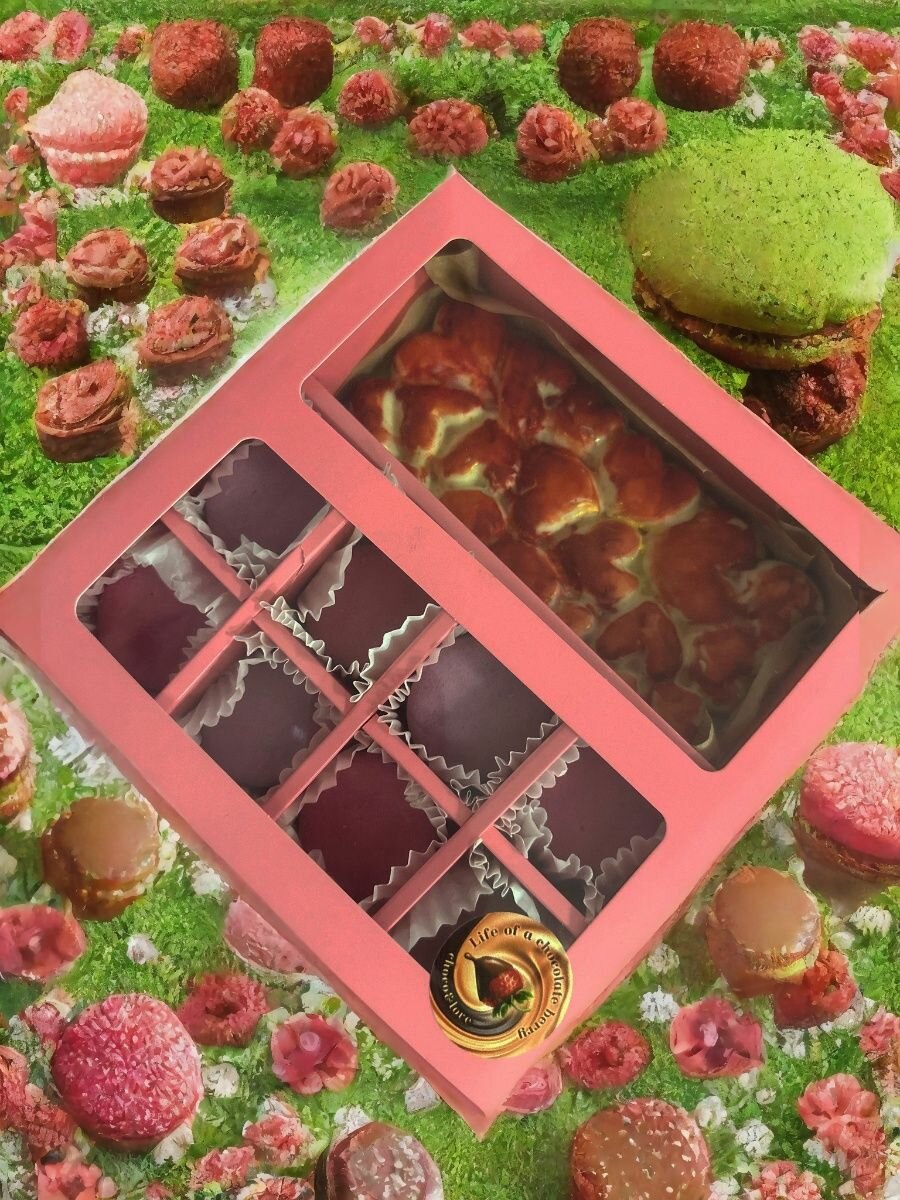 Подарочный шоколадный набор с макарунами, бельгийский шоколад 55%, 9 шт