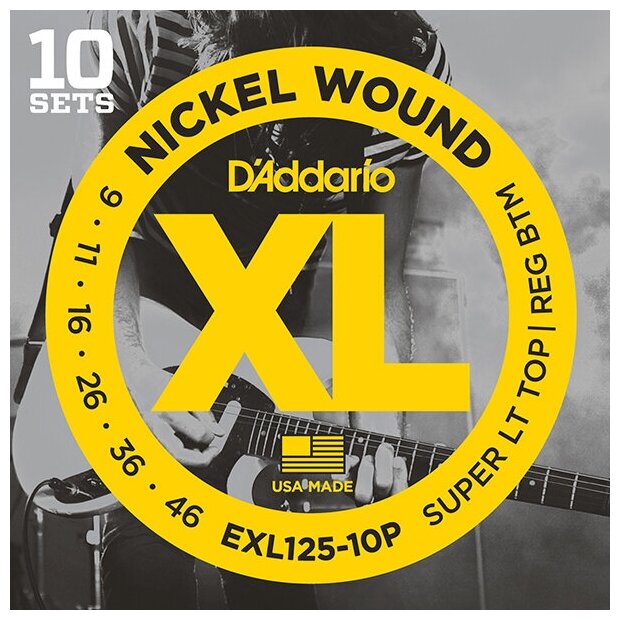 EXL125-10P Nickel Wound Струны для электрогитары, S Light Top/Regular Bottom 9-46, 10компл DAddariо