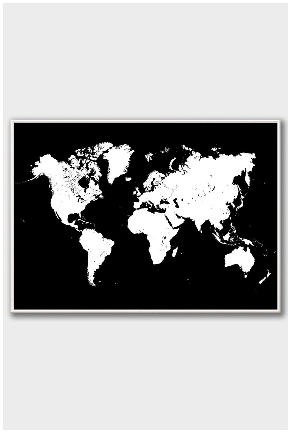Постер на стену для интерьера Postermarkt Карта мира черно белая, в белой рамке 30х40 см