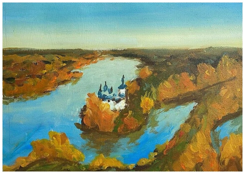 Храм осенний пейзаж Картина маслом современный художник С. Петербург