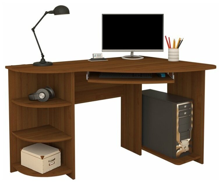 Компьютерный стол Мебелеф-18 угловой с полками цвет орех ЛДСП