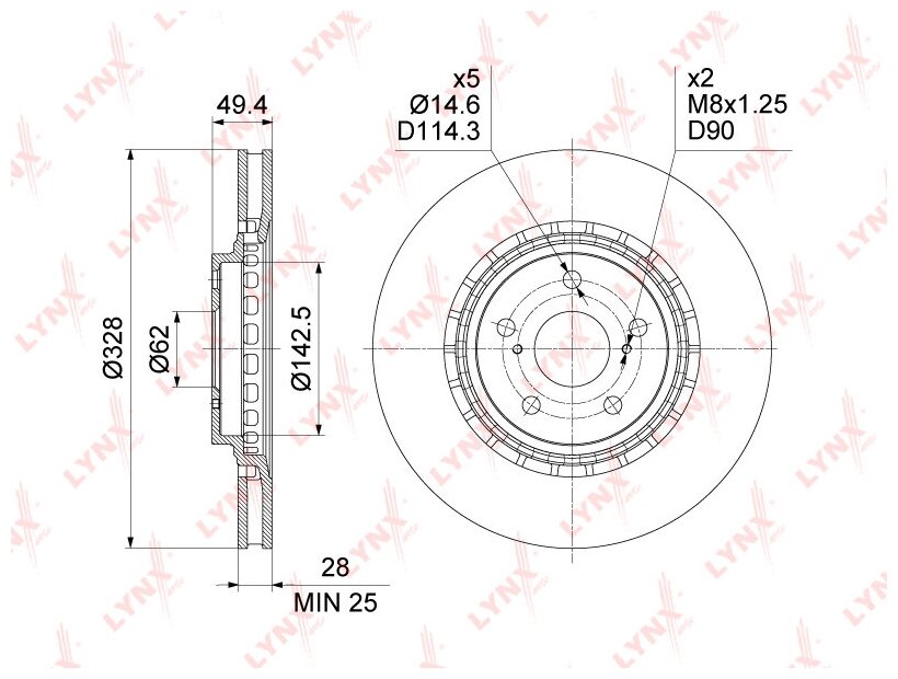 Диск тормозной передний для TOYOTA RAV4, HIGHLANDER, ALPHARD / LEXUS RX, ES, NX / LYNXauto BN-1639