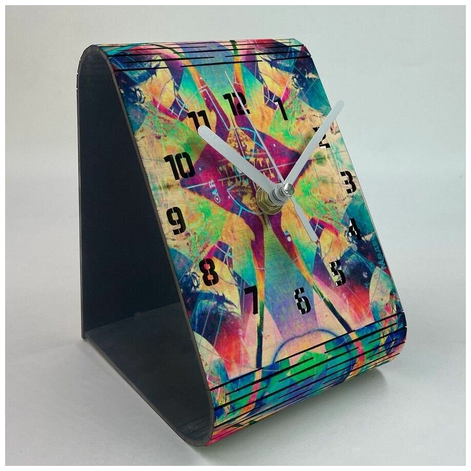 Настольные деревянные бесшумные часы цвета венге с УФ принтом Узоры Часы - 119