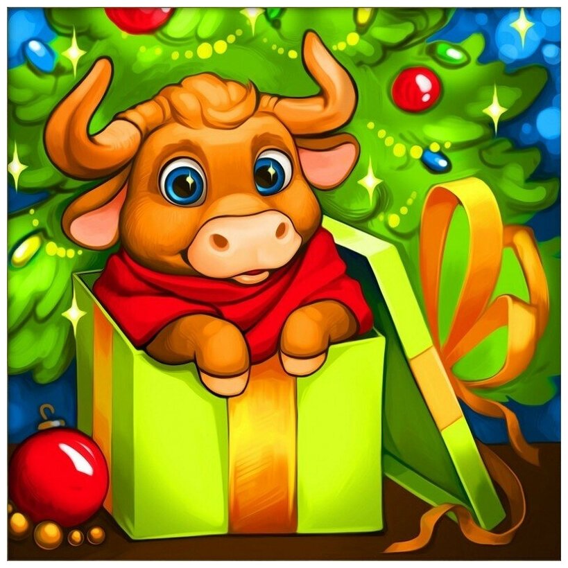 Набор Алмазная живопись #АЖ-1891 Новогодний бычок, Алмазная Мозаика, 25 х 25 см