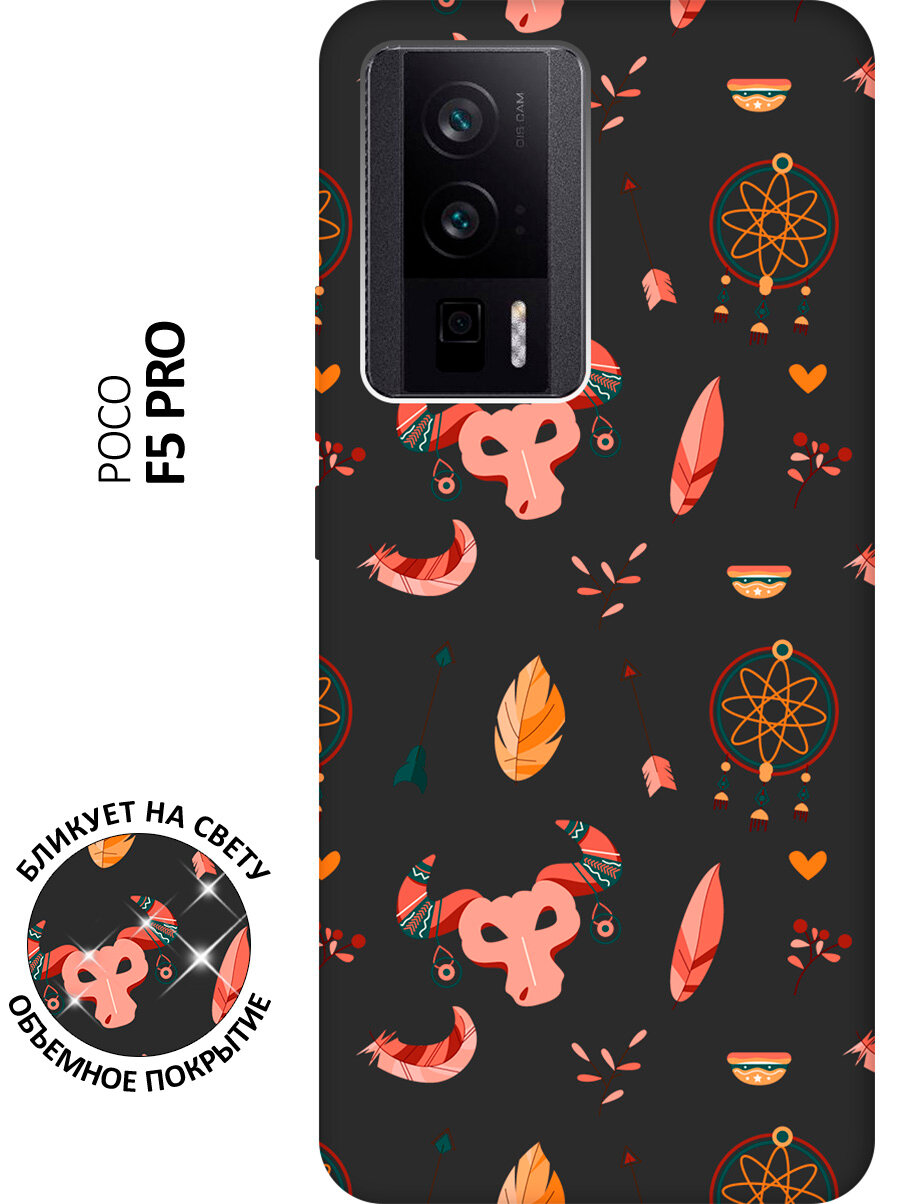 Матовый чехол Boho для Poco F5 Pro / Поко Ф5 Про с 3D эффектом черный