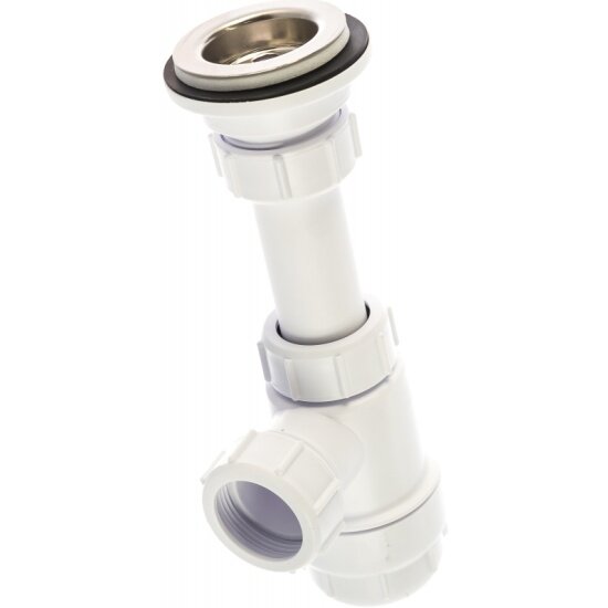 Сифон бутылочный Mcalpine MRW2L, 1 1/4" x 32 мм с вып. 60 мм, нержавеющая решетка, с пробкой, выход 32